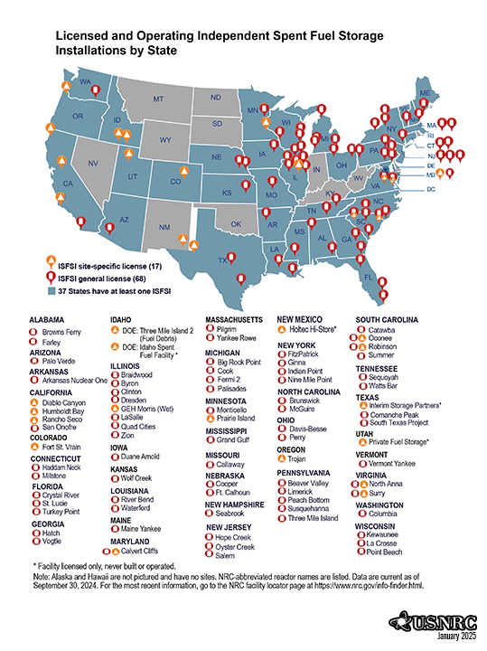 NRC Maps of Independent Spent Fuel Storage Installations (ISFSI ...